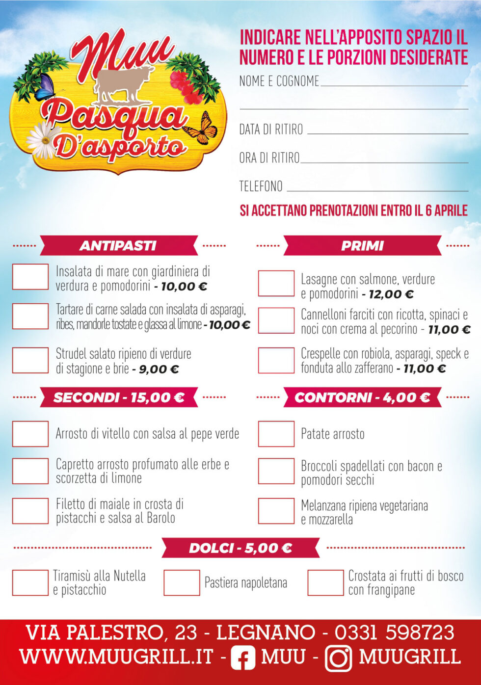 Menù d'asporto di Pasqua 2023 | Muu Grill